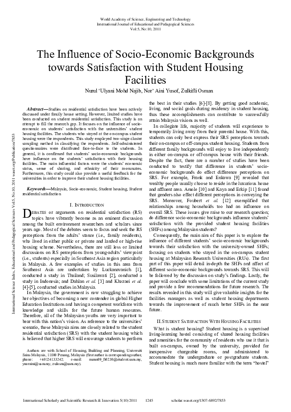 (PDF) The Influence Of Socio-Economic Backgrounds Towards Satisfaction ...