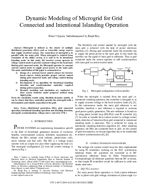 Pdf Dynamic Modeling Of Microgrid For Grid Connected And Intentional