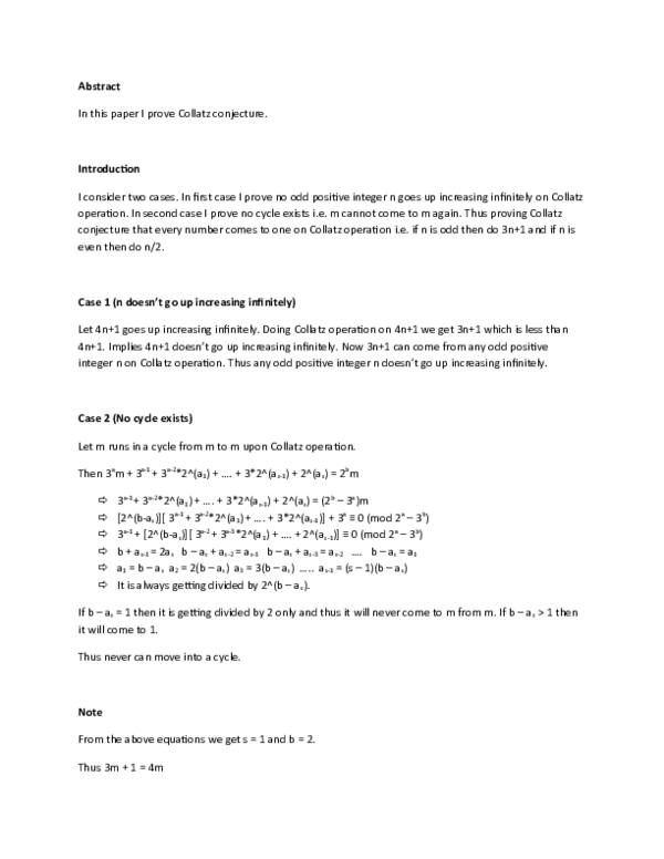 (DOC) Collatz conjecture proof