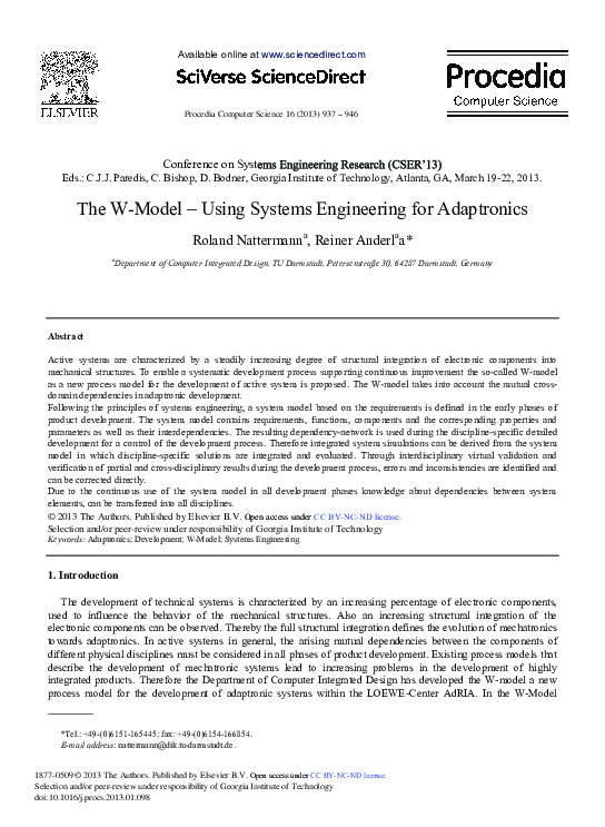 (PDF) The W-Model – Using Systems Engineering for Adaptronics