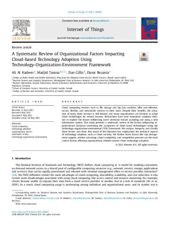 (PDF) A Systematic Review of Organizational Factors Impacting Cloud ...