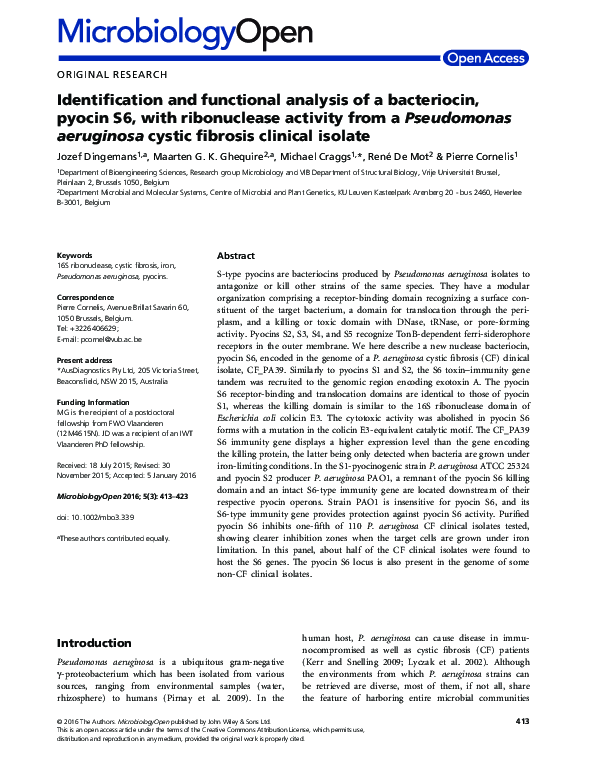 (PDF) Identification and functional analysis of a bacteriocin, pyocin ...