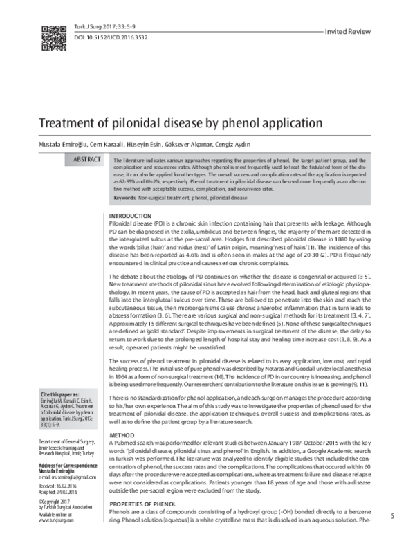 Pdf Treatment Of Pilonidal Disease By Phenol Application Hüseyin Esin
