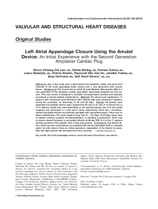 (PDF) Left atrial appendage closure using the amulet device: An initial ...