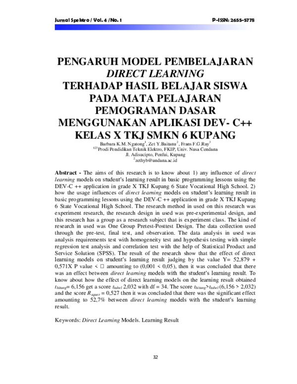 (PDF) Pengaruh Model Pembelajaran Direct Learning Terhadap Hasil ...