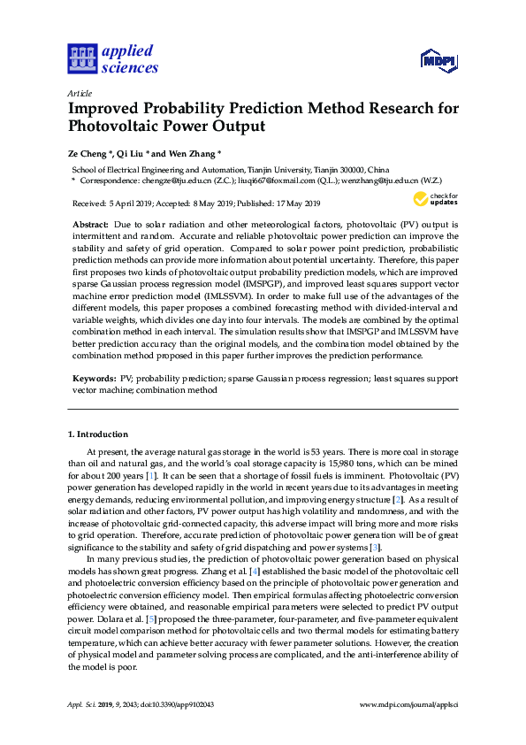 (PDF) Improved Probability Prediction Method Research for Photovoltaic ... (PDF) Improved Probability Prediction Method Research for Photovoltaic ...