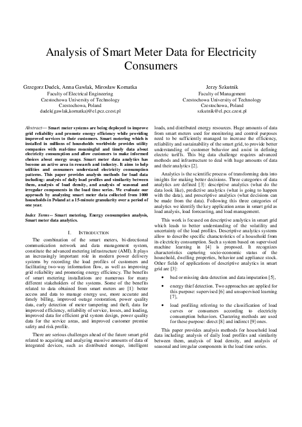 (PDF) Analysis of Smart Meter Data for Electricity Consumers