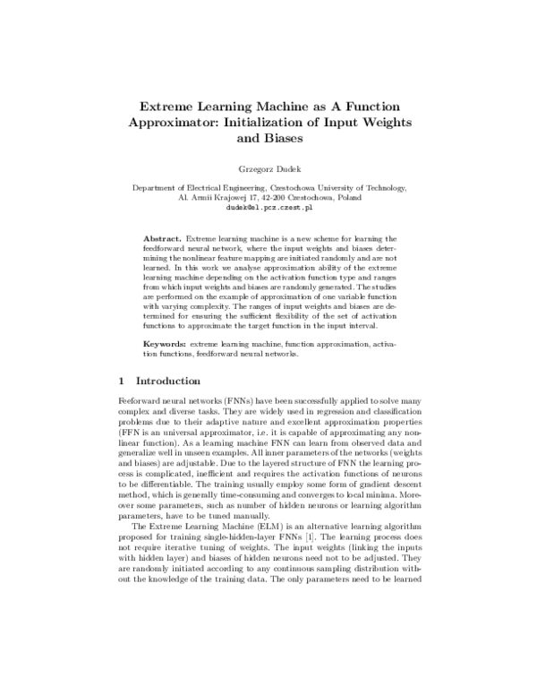 (PDF) Extreme Learning Machine as a Function Approximator ...