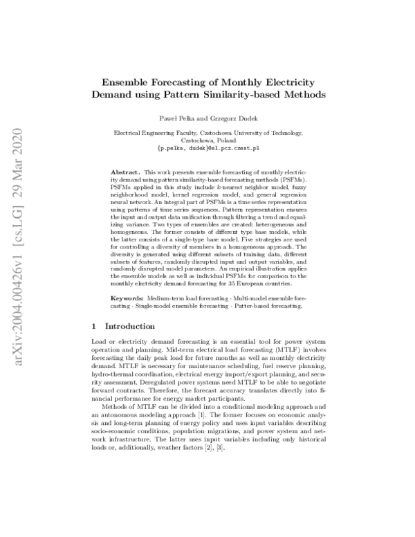 (PDF) Ensemble Forecasting of Monthly Electricity Demand using Pattern Similarity-based Methods