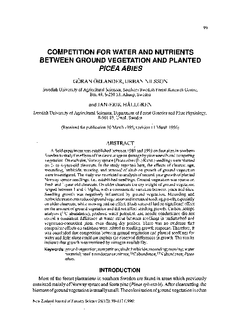(PDF) Competition for Water and Nutrients Between Ground Vegetation and ...