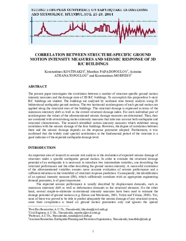 Pdf Correlation Between Structure Specific Ground Motion Intensity