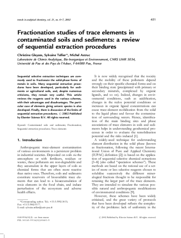 (PDF) Fractionation studies of trace elements in contaminated soils and sediments: a review of ...
