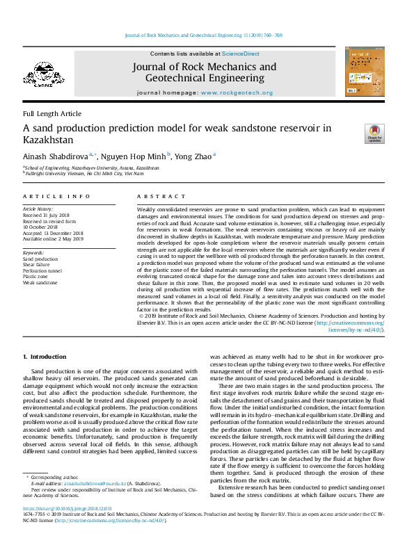 (PDF) A sand production prediction model for weak sandstone reservoir ...