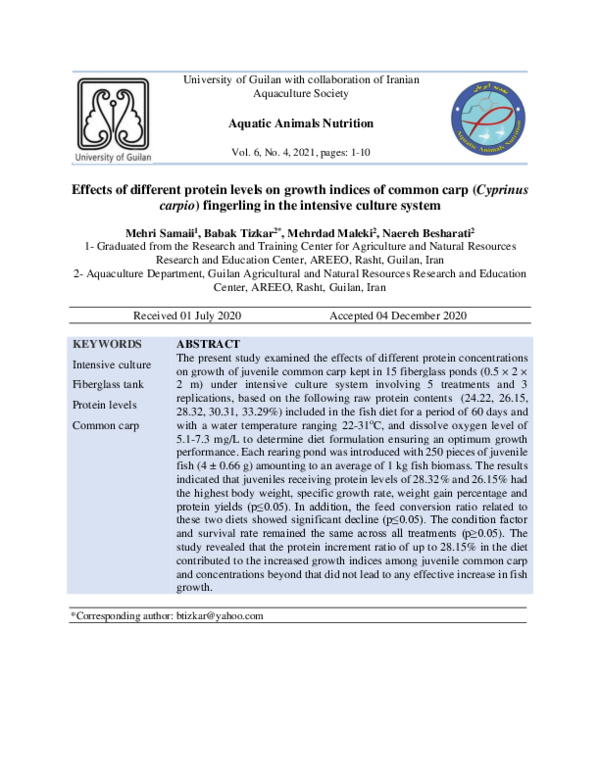(PDF) Effects of different protein levels on growth indices of common ...