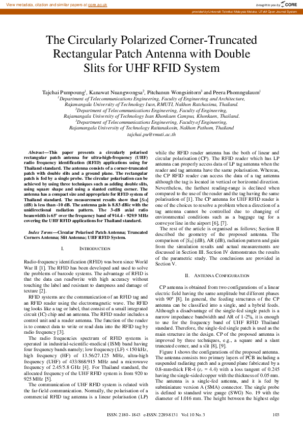 (PDF) The Circularly Polarized Corner-Truncated Rectangular Patch ...