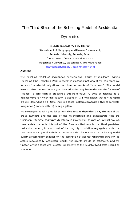 (PDF) The Third State of the Schelling Model of Residential Dynamics