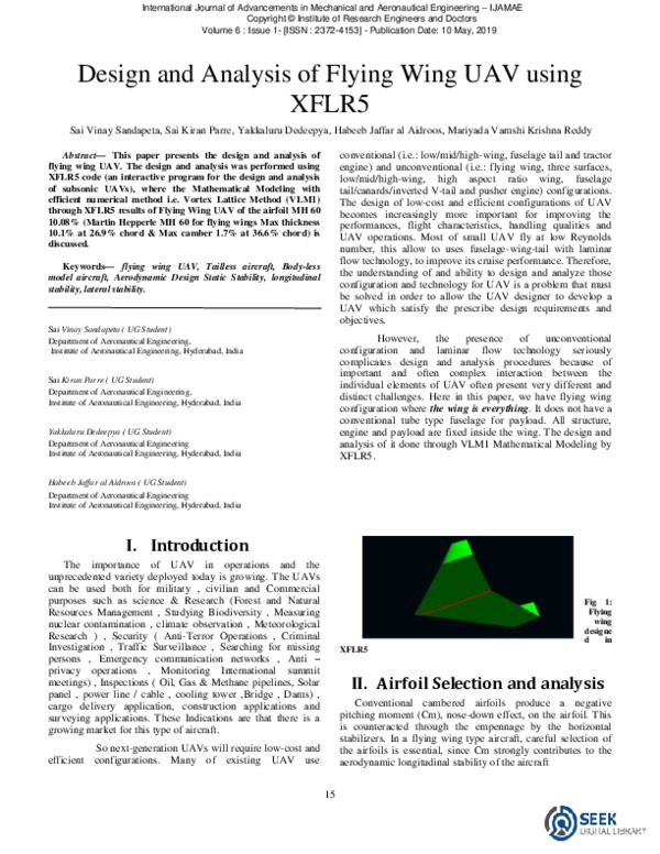 (PDF) Design and Analysis of Flying Wing UAV using XFLR5