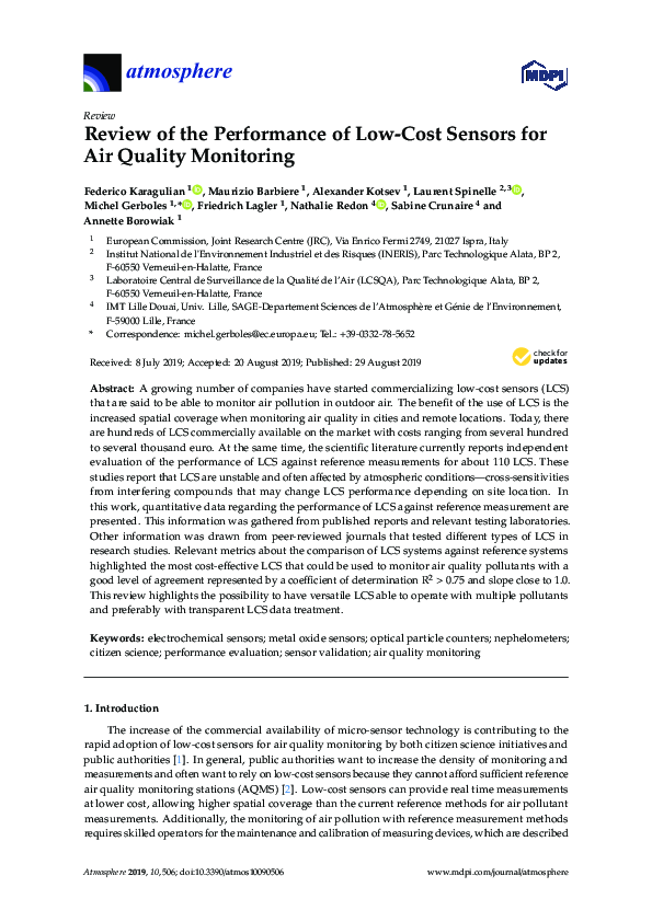 Pdf Review Of The Performance Of Low Cost Sensors For Air Quality