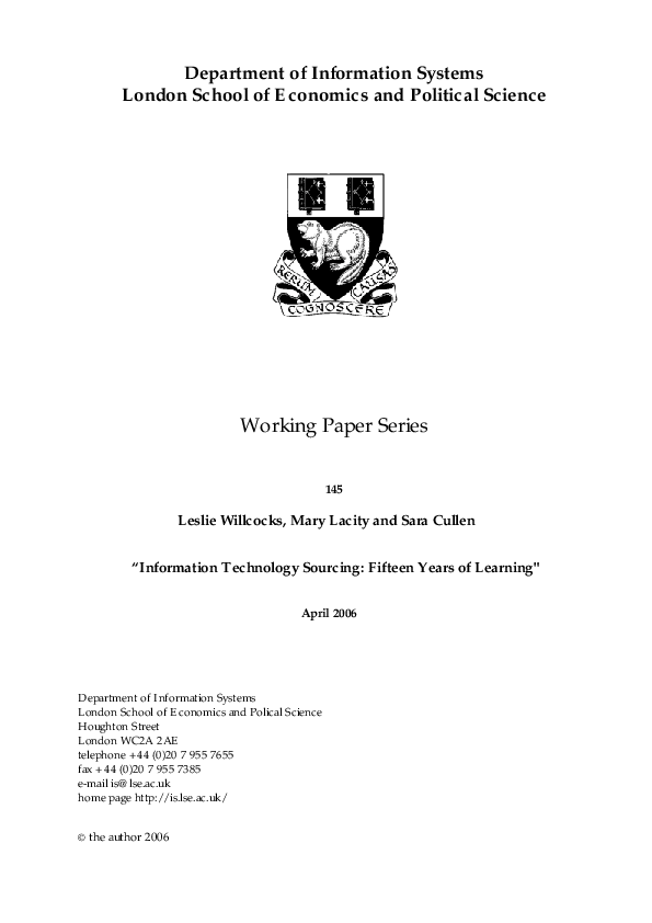 (PDF) Information Technology Sourcing Research: Critique, Lessons and ...
