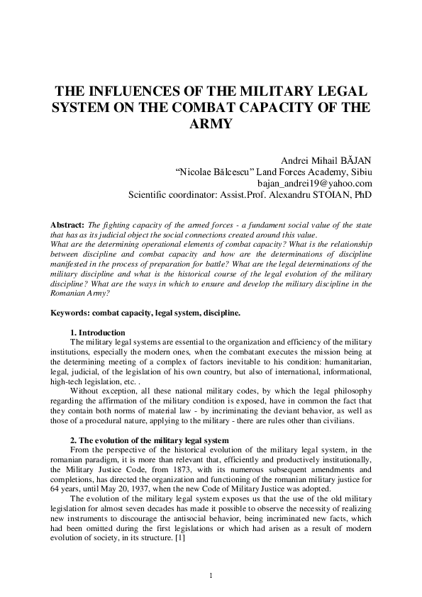 (PDF) The Influences of the Military Legal System on the Combat ...