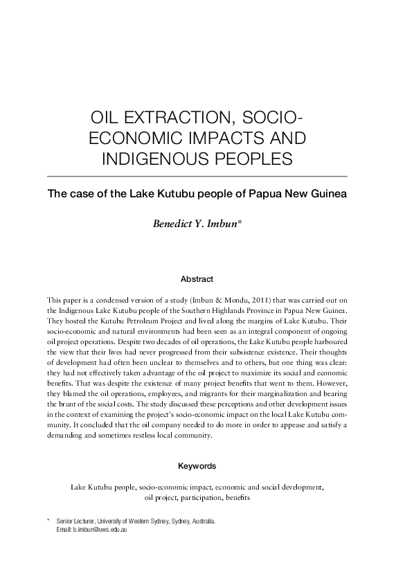 (PDF) Oil Extraction, Socio-Economic Impacts and Indigenous Peoples ...