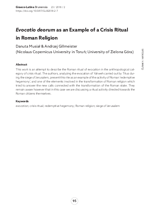 (PDF) Evocatio deorum as an example of a crisis ritual in Roman religion