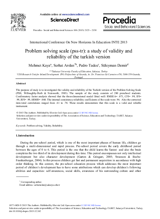 (PDF) Problem Solving Scale (pss-tr): A Study of Validity and ...