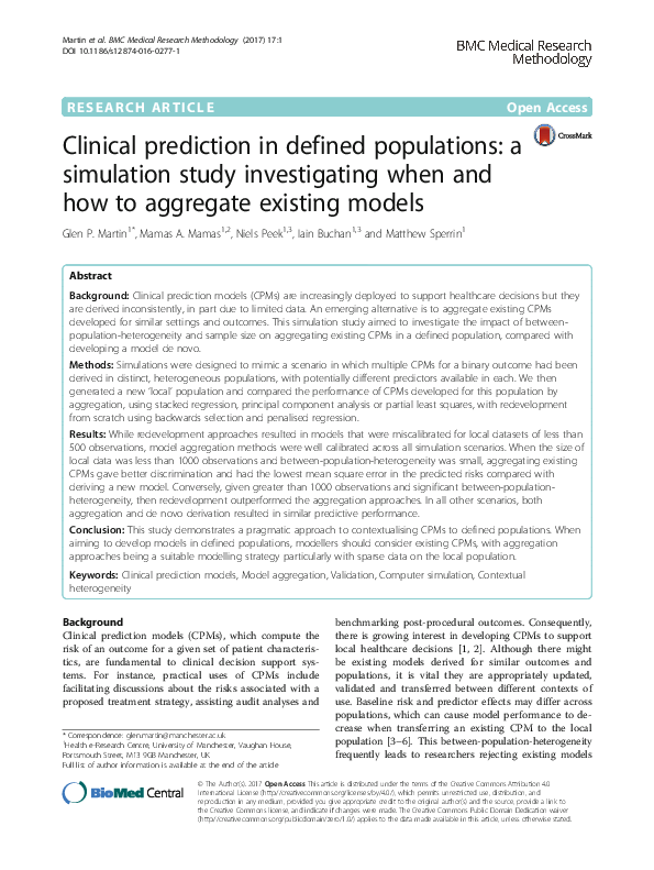 (PDF) Clinical prediction in defined populations: a simulation study ...