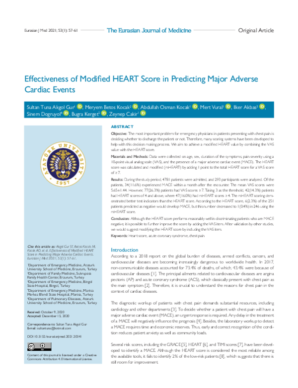 (PDF) Effectiveness of Modified HEART Score in Predicting Major Adverse ...