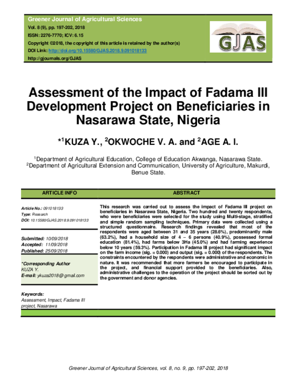 (PDF) Assessment of the Impact of Fadama III Development Project on ...