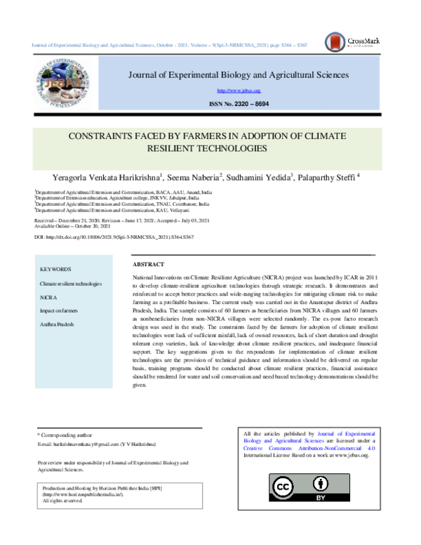 (PDF) Constraints Faced by Farmers in Adoption of Climate Resilient Technologies