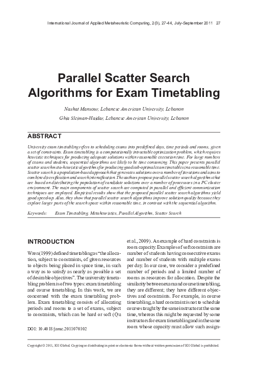 (PDF) Parallel Scatter Search Algorithms for Exam