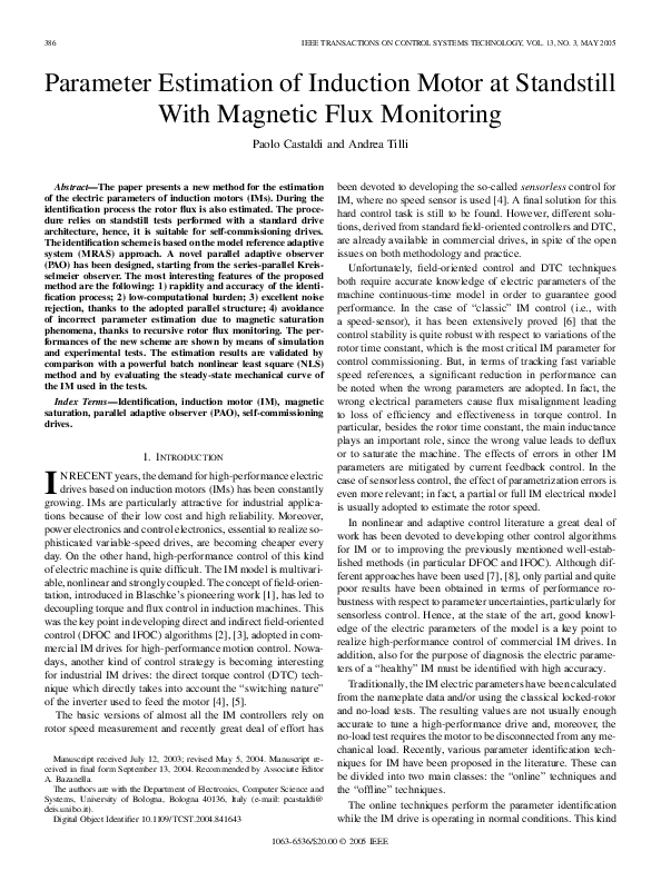 (PDF) Parameter estimation of induction motor at standstill with magnetic flux monitoring