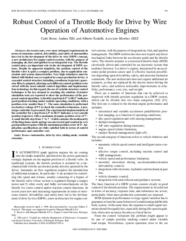 (PDF) Robust control of a throttle body for drive by wire operation of ...