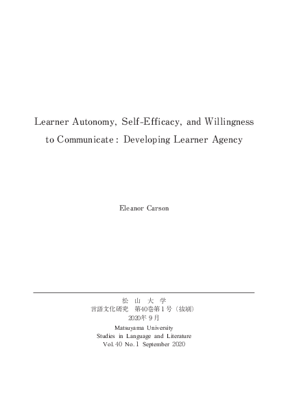 (PDF) Learner Autonomy, Self-Efficacy, and Willingness to Communicate : Developing Learner Agency