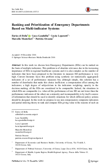 (PDF) Ranking and Prioritization of Emergency Departments Based on Multi-indicator Systems