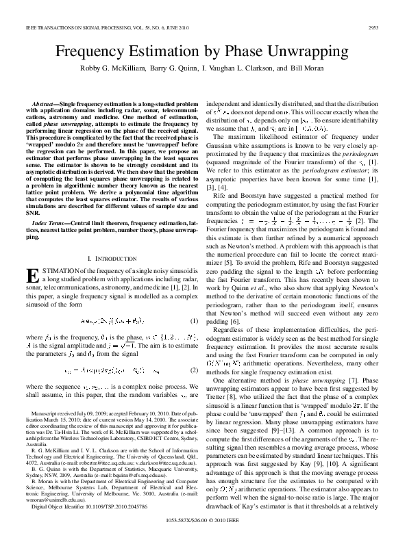 (PDF) Frequency Estimation by Phase Unwrapping