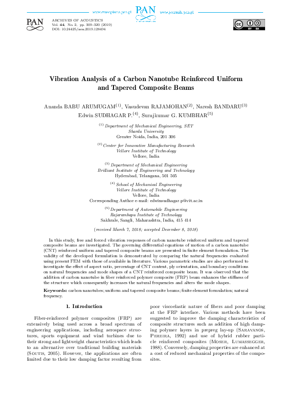 (PDF) Vibration Analysis of a Carbon Nanotube Reinforced Uniform and Tapered Composite Beams