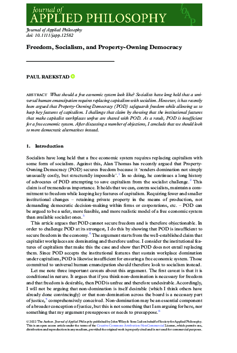 (PDF) Freedom, Socialism, and Property-Owning Democracy