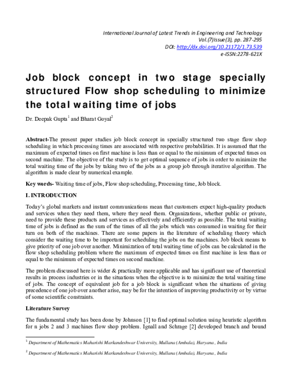 (PDF) Job block concept in two stage specially structured flow shop ...
