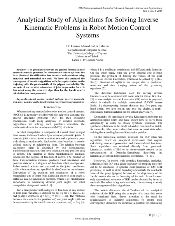 (PDF) Analytical Study of Algorithms for Solving Inverse Kinematic ...