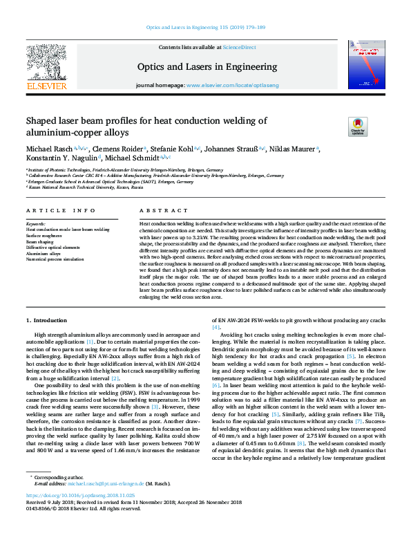 (PDF) Shaped laser beam profiles for heat conduction welding of ...