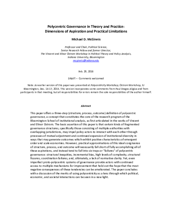 (PDF) Polycentric Governance in Theory and Practice: Dimensions of ...
