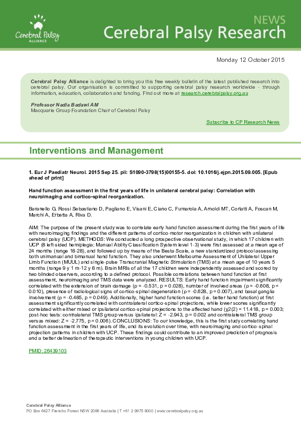(PDF) Hand function assessment in the first years of life in unilateral ...