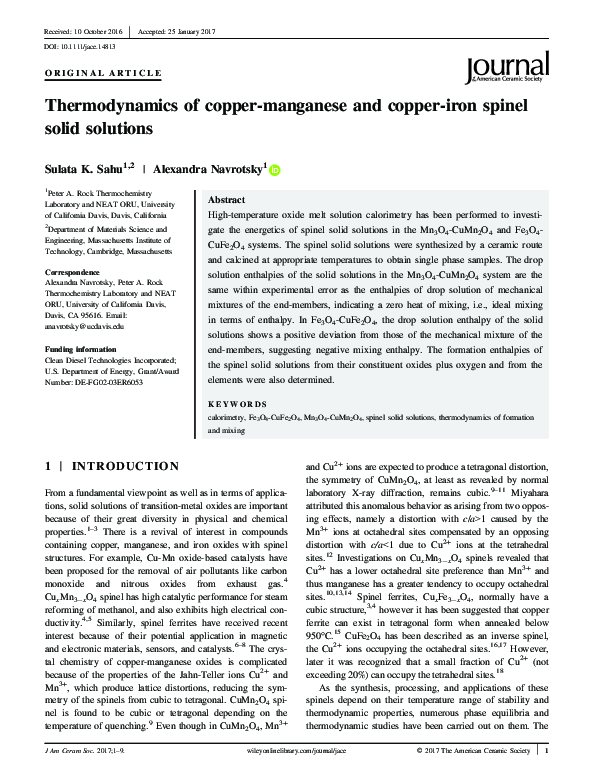 (PDF) Thermodynamics of copper-manganese and copper-iron spinel solid ...
