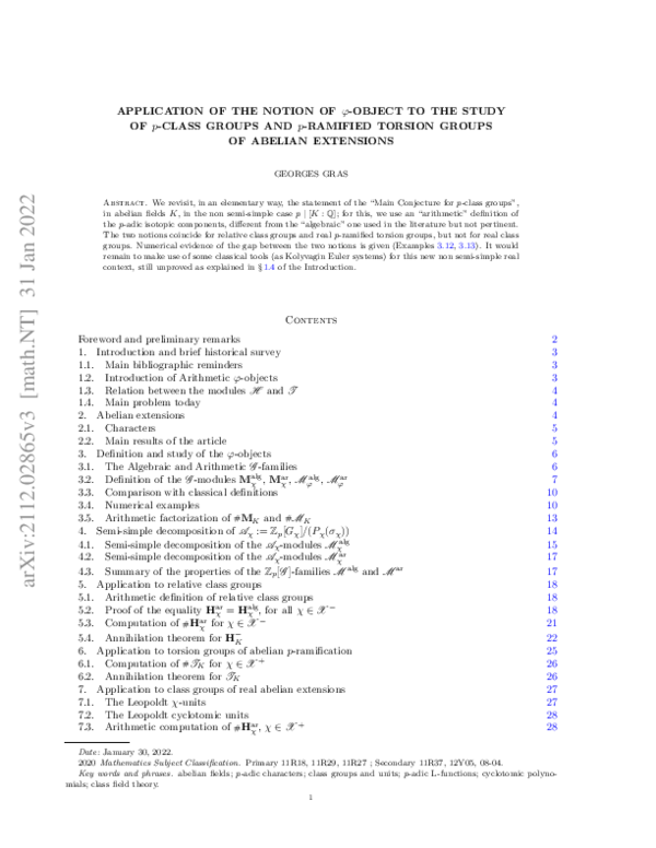 (PDF) Application of the notion of $\varphi$-object to the study of $p$-class groups and $p ...