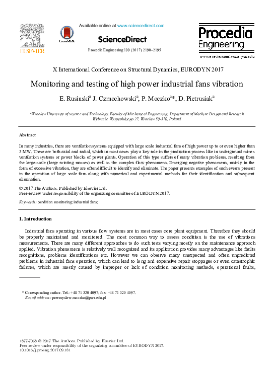 (PDF) Monitoring and testing of high power industrial fans vibration