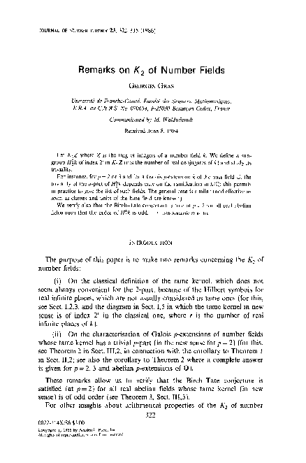 (PDF) Remarks on K2 of number fields