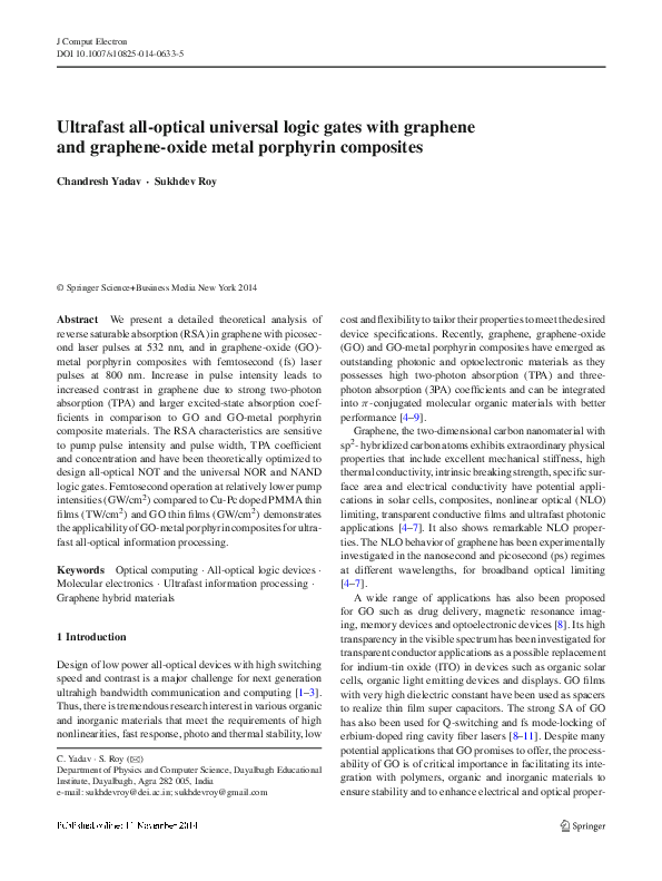 (PDF) Ultrafast all-optical universal logic gates with graphene and ...