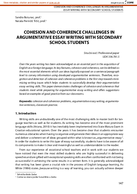 (PDF) Cohesion and Coherence Challenges in Argumentative Essay Writing ...